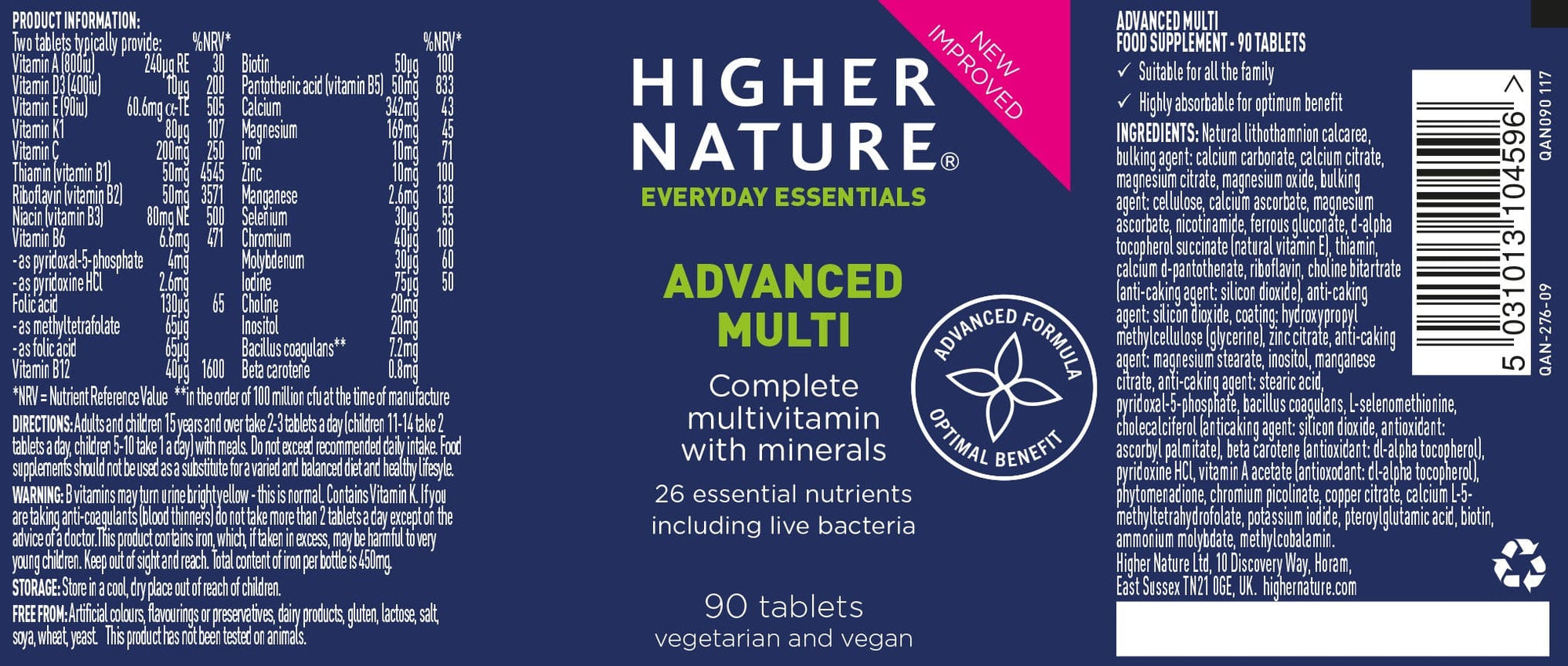 Higher Nature Advanced Multi Complex 90 Tabs - Down to Earth Healthfood ...